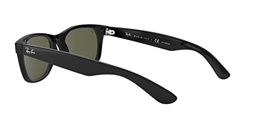 Ray-Ban RB2132F New Wayfarer Low Bridge Fit Square Sunglasses, Black/Polarized Green, 58 mm