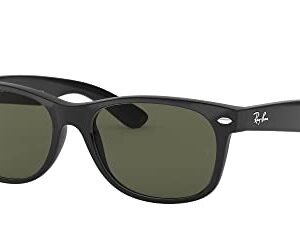 Ray-Ban RB2132F New Wayfarer Low Bridge Fit Square Sunglasses, Black/Polarized Green, 58 mm