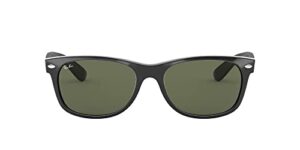 ray-ban rb2132f new wayfarer low bridge fit square sunglasses, black/g-15 green, 58 mm