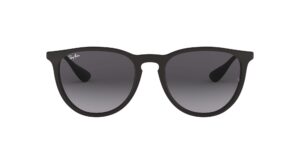 ray-ban rb4171f erika low bridge fit round sunglasses, rubber black/light grey gradient dark grey, 57 mm