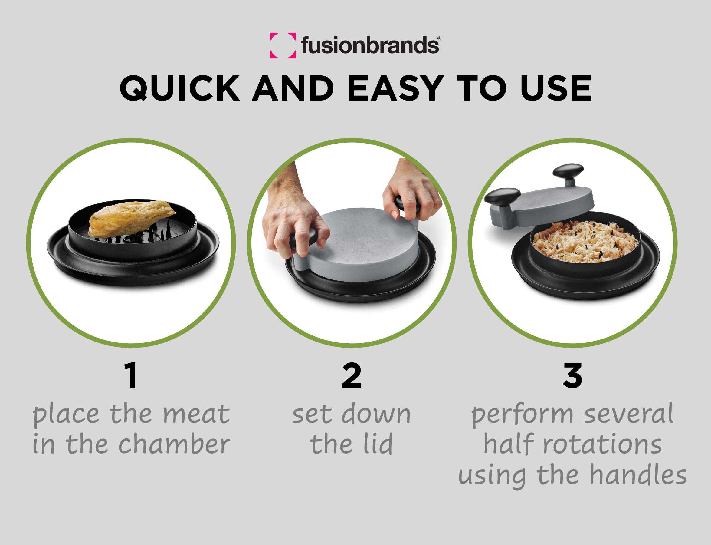 FusionBrands ShredMachine-The Quick, Easy to Use Alternative to Bear Claws Meat Shredder for Pulled Pork, Beef and Chicken and More-BPA Free Hand Shredder with Easy to Grip Handles, Non-Skid Base,Grey