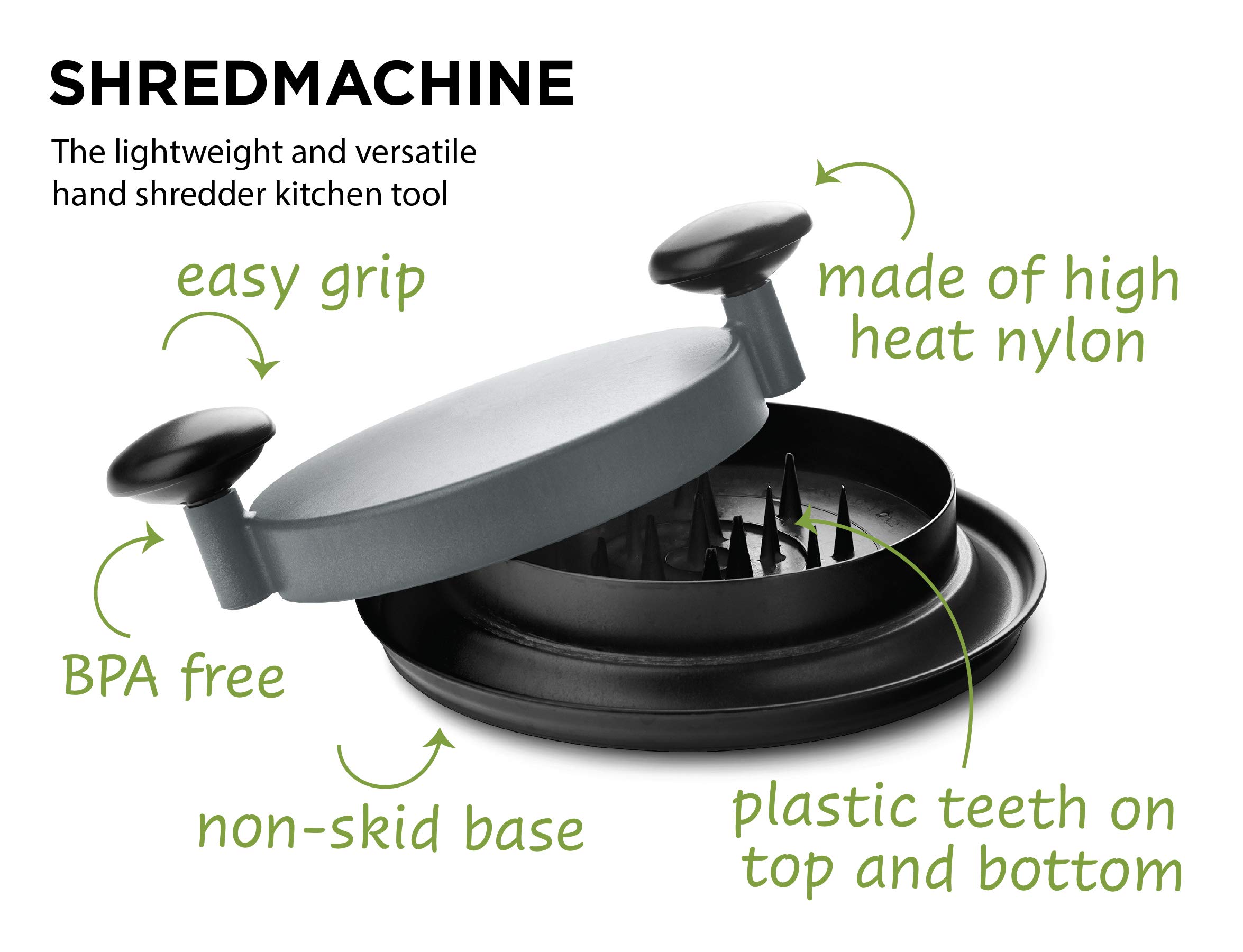 FusionBrands ShredMachine-The Quick, Easy to Use Alternative to Bear Claws Meat Shredder for Pulled Pork, Beef and Chicken and More-BPA Free Hand Shredder with Easy to Grip Handles, Non-Skid Base,Grey