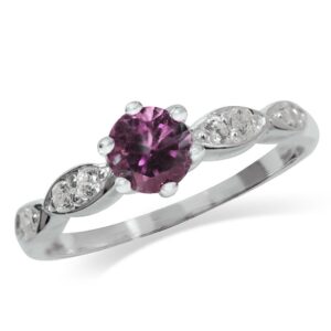 Silvershake Simulated Color Change Alexandrite and White Cubic Zirconia 925 Sterling Silver Engagement Ring Size 8