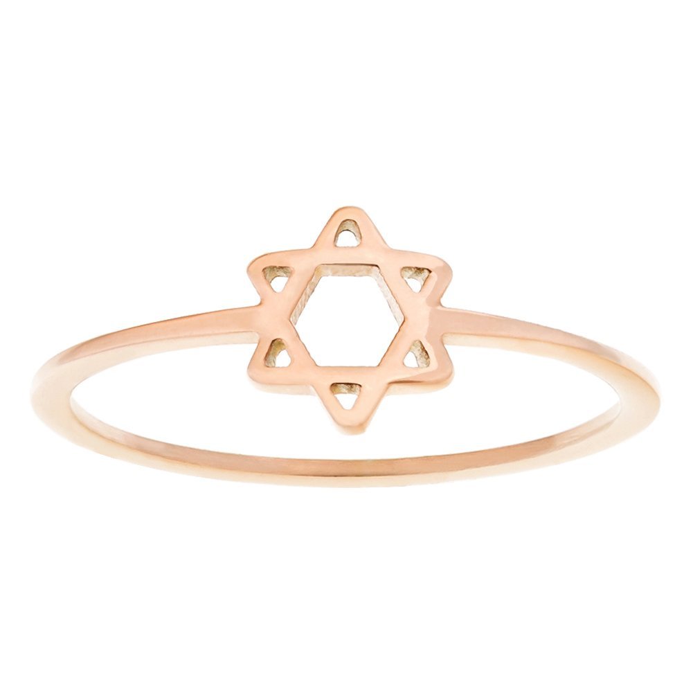 ELBLUVF Stainless-steel14k Rose Gold Plated Star of David Jewish Star Little Finger Ring (7)