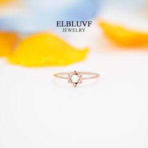 ELBLUVF Stainless-steel14k Rose Gold Plated Star of David Jewish Star Little Finger Ring (7)