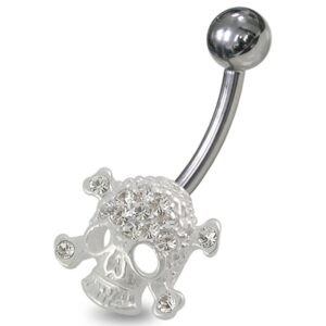 white crystal stone fancy cross skull 925 sterling silver with stainless steel belly button navel rings