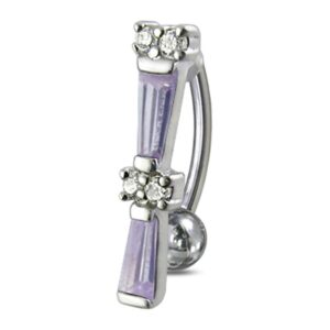 lavender crystal stone fancy reverse bar design 925 sterling silver with stainless steel belly button navel rings