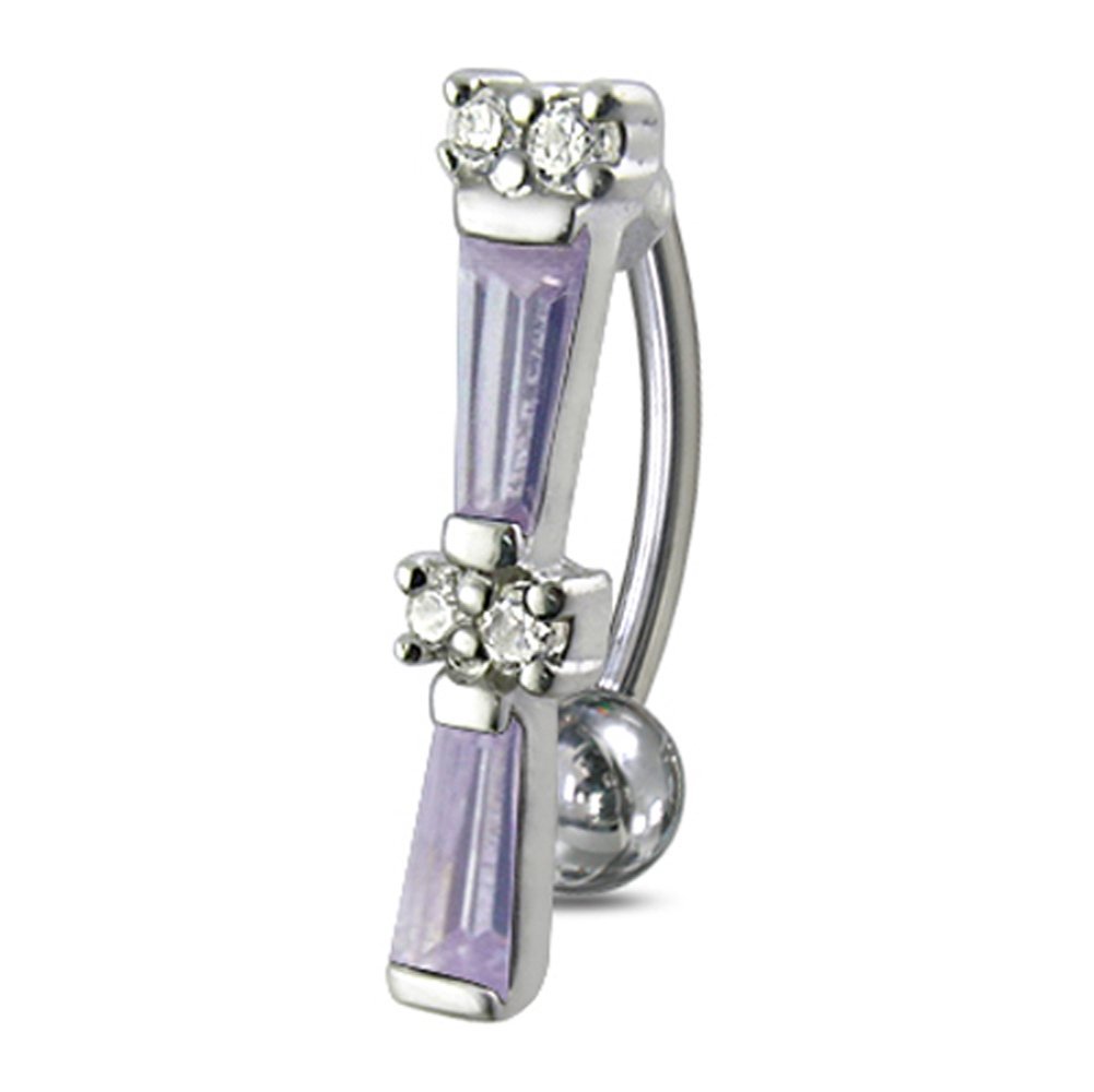 Lavender Crystal Stone Fancy Reverse Bar Design 925 Sterling Silver with Stainless Steel Belly Button Navel Rings