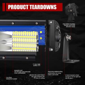 LED Light Bar TURBO SII 32 Inch 405W Triple Row Spot Flood Combo Offroad Light 2Pcs 4 Inch 60W Led Cube Pod Lights for Trucks Trailer ATV UTV Polaris RZR SUV Boats w/3-Leads Wiring Kits