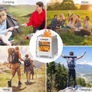 Lixada Camping Stove Stainless Steel Folding Wood Stove Portable Wood Burning Stove Pocket Stove for Outdoor Camping Cooking Picnic