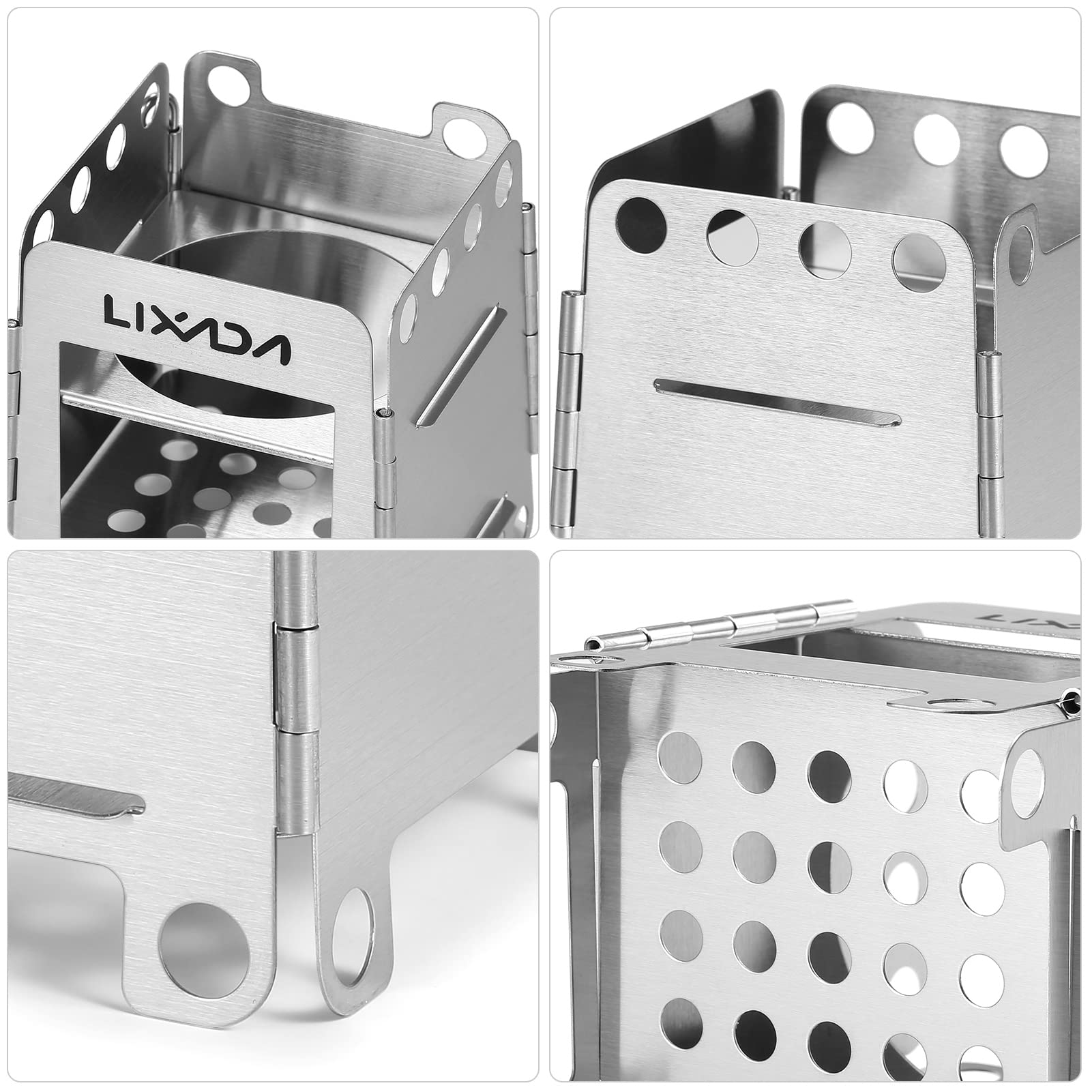 Lixada Camping Stove Stainless Steel Folding Wood Stove Portable Wood Burning Stove Pocket Stove for Outdoor Camping Cooking Picnic