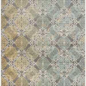 SAFAVIEH Evoke Collection 6'7" x 9' Grey/Ivory EVK230D Medallion Damask Non-Shedding Living Room Bedroom Dining Home Office Area Rug