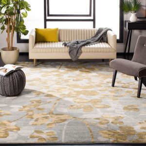 safavieh evoke collection area rug - 6'7" x 9', grey & gold, floral design, non-shedding & easy care, ideal for high traffic areas in living room, bedroom (evk236p)