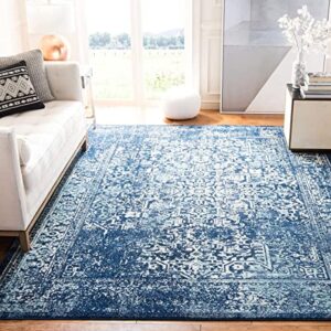 safavieh evoke collection area rug - 6'7" x 9', navy & ivory, oriental distressed design, non-shedding & easy care, ideal for high traffic areas in living room, bedroom (evk256a)