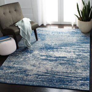 SAFAVIEH Evoke Collection Area Rug - 8' x 10', Navy & Ivory, Modern Abstract Design, Non-Shedding & Easy Care, Ideal for High Traffic Areas in Living Room, Bedroom (EVK272A)