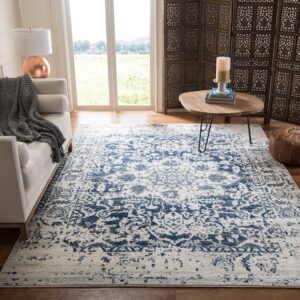 SAFAVIEH Madison Collection Area Rug - 6'7" x 9'2", Cream & Navy, Snowflake Medallion Distressed Design, Non-Shedding & Easy Care, Ideal for High Traffic Areas in Living Room, Bedroom (MAD603D)