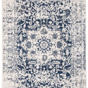 SAFAVIEH Madison Collection Area Rug - 6'7" x 9'2", Cream & Navy, Snowflake Medallion Distressed Design, Non-Shedding & Easy Care, Ideal for High Traffic Areas in Living Room, Bedroom (MAD603D)