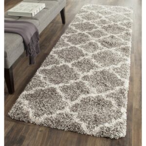 SAFAVIEH Hudson Shag Collection Runner Rug - 2'3" x 6', Ivory & Grey, Moroccan Trellis Design, Non-Shedding & Easy Care, 2-inch Thick Ideal for High Traffic Areas in Living Room, Bedroom (SGH282A)