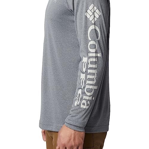 Columbia Men's Terminal Tackle Heather Long Sleeve Shirt, Charcoal HTHR/Cool Grey Logo, Large