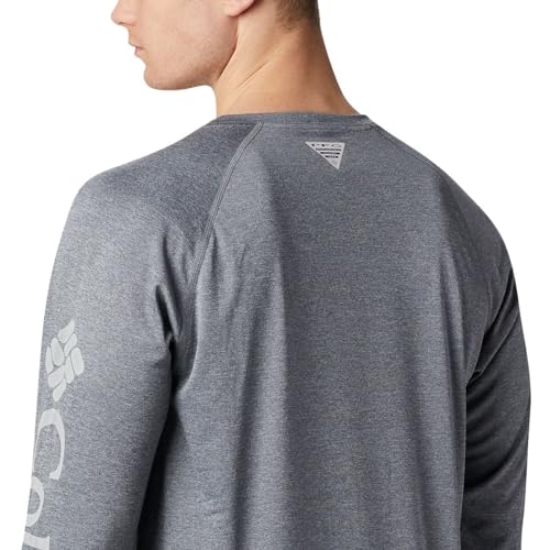 Columbia Men's Terminal Tackle Heather Long Sleeve Shirt, Charcoal HTHR/Cool Grey Logo, Large