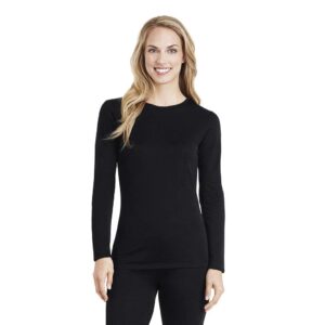 cuddl duds women's fleecewear with stretch crew neck, black, large