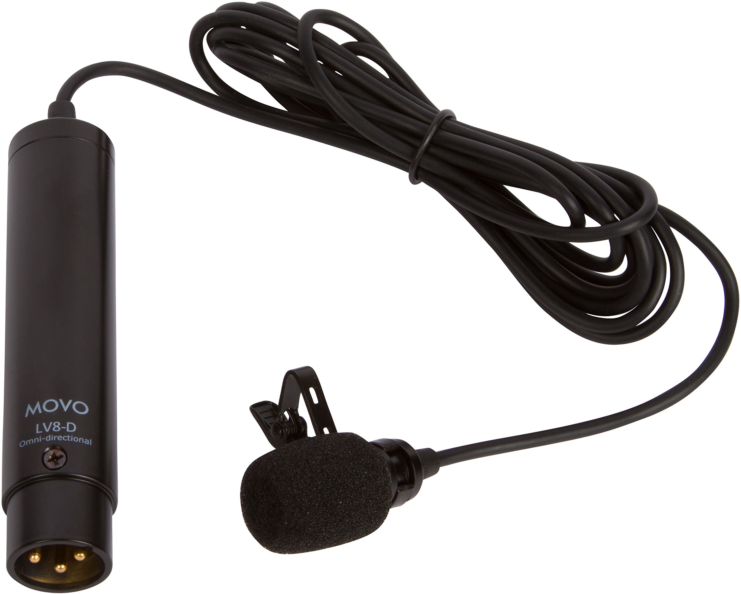 Movo LV8-D Broadcast-Quality XLR Lavalier Omni-Directional Wired Microphone with 12mm Mic Capsule for Accurate Voice Recording - Kit includes Lapel Clip, Case and Windscreen