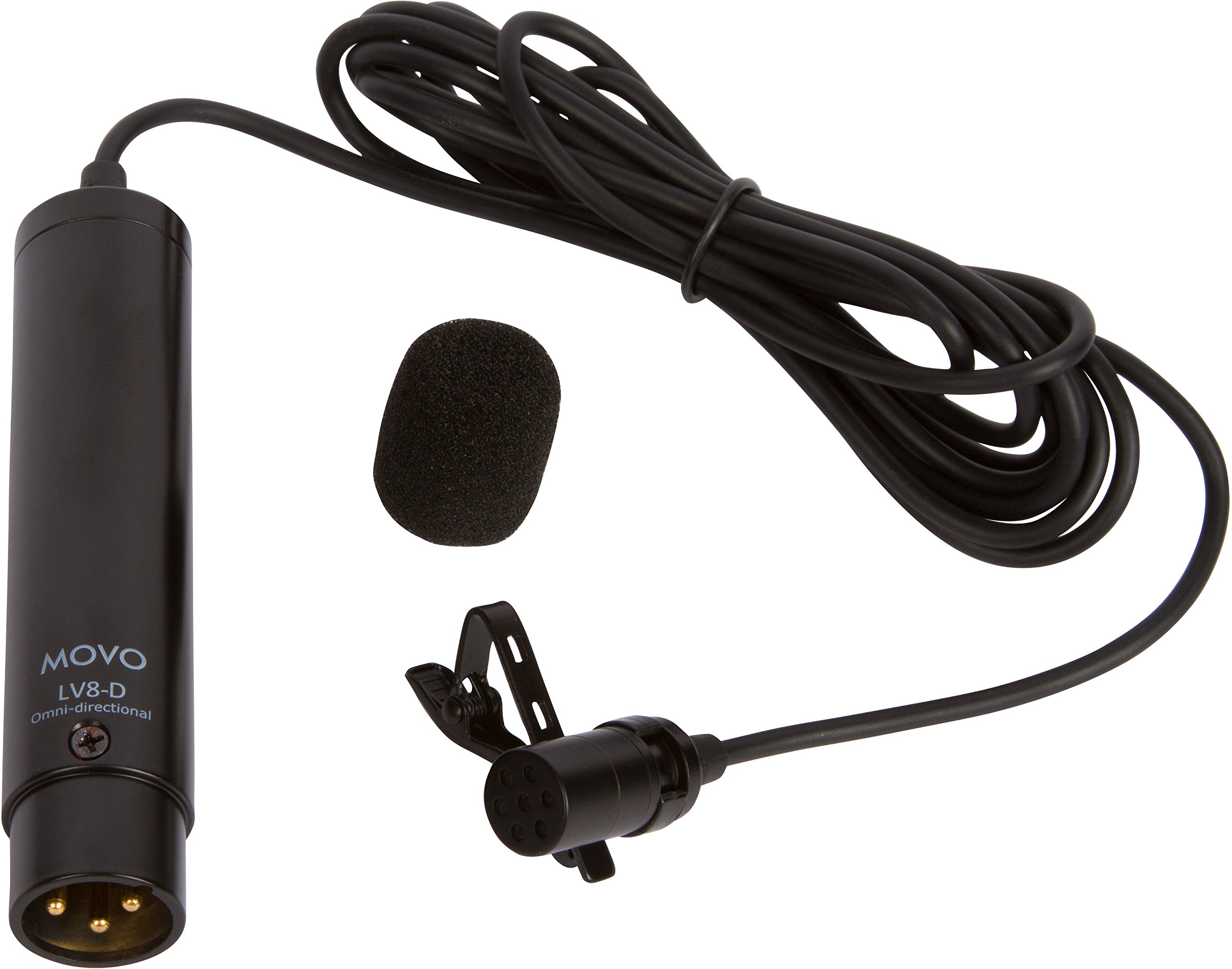 Movo LV8-D Broadcast-Quality XLR Lavalier Omni-Directional Wired Microphone with 12mm Mic Capsule for Accurate Voice Recording - Kit includes Lapel Clip, Case and Windscreen