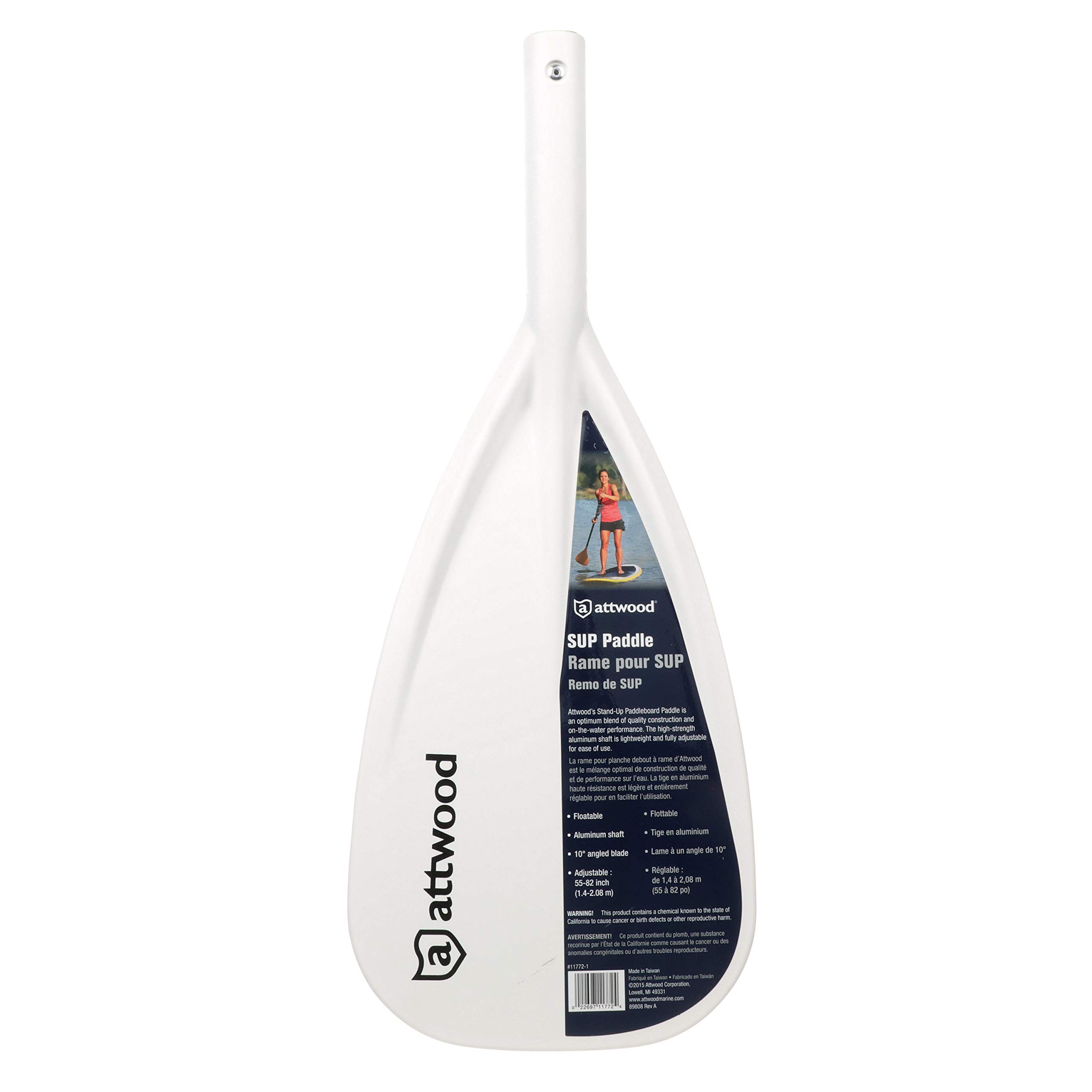 Attwood 11772-1 Stand-Up Paddle Board (SUP) Paddle, Length Adjusts 55-82 Inches, Black Aluminum Grip, White ABS Blade