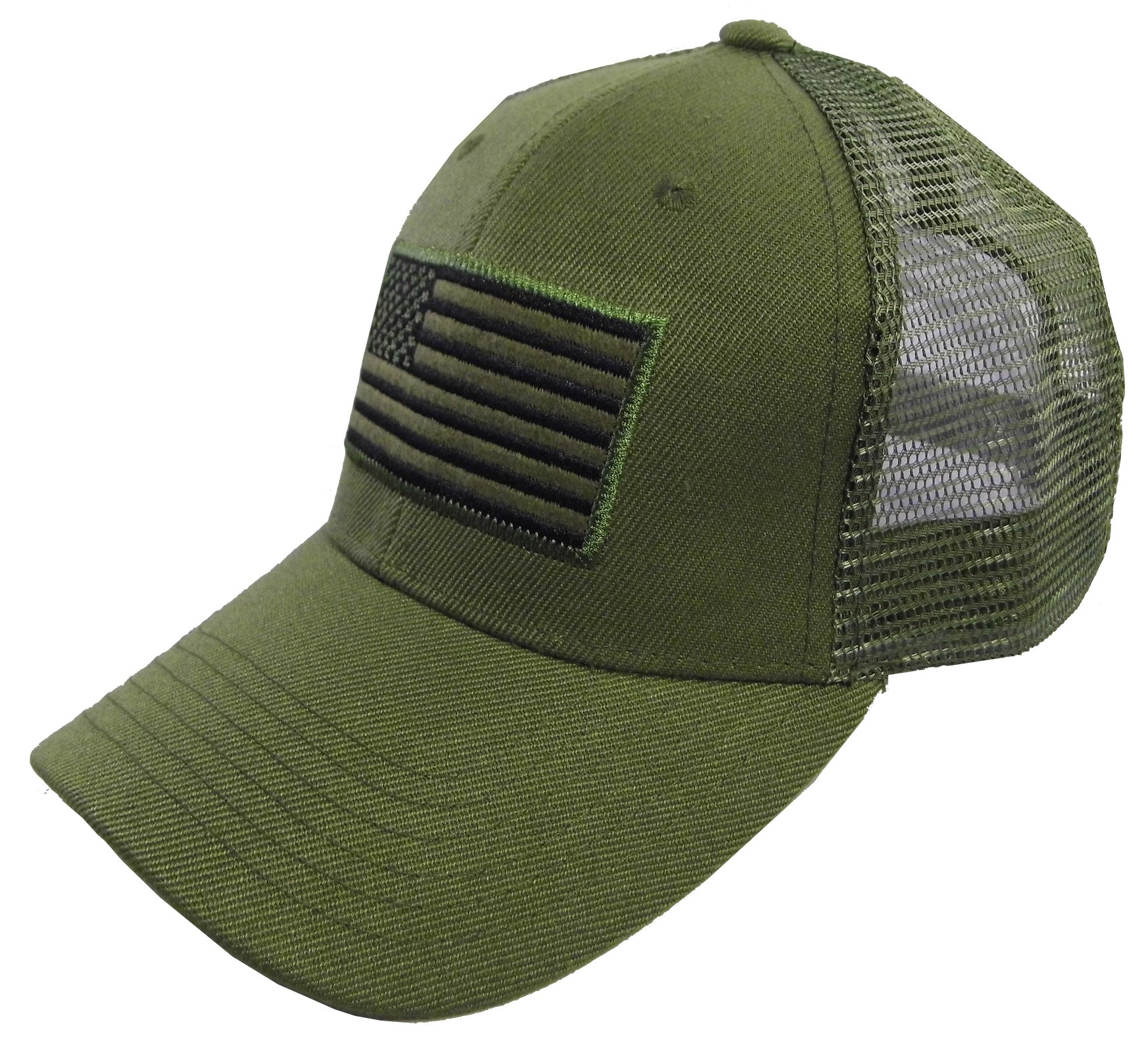 USA Flag Patch Tactical Style Mesh Trucker Baseball Cap Hat Army Green