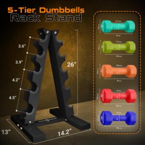 Fitness Republic Neoprene Workout Dumbbells 5 Pairs (2,4,6,8,10)LB + 5 Tier Rack- Non Slip, Anti Roll Exercise & Fitness Dumbbells Combo - 2.00MM Thick Rack with 230 LB Capacity - Ideal for Home and