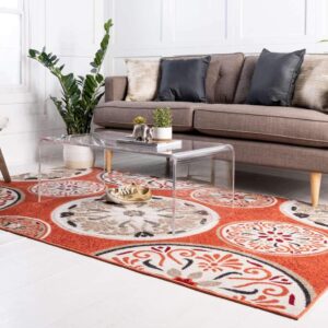 Unique Loom Outdoor Modern Collection Area Rug (7' 1" x 10' Rectangle, Terracotta/ Burgundy)