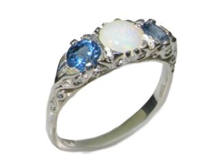 letsbuygold 925 sterling silver natural opal and sapphire womens anniversary ring - size 7.25