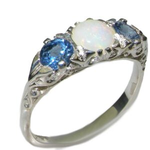 LetsBuyGold 925 Sterling Silver Natural Opal and Sapphire Womens Anniversary Ring - Size 7.25