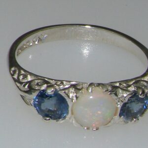 LetsBuyGold 925 Sterling Silver Natural Opal and Sapphire Womens Anniversary Ring - Size 7.25