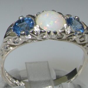 LetsBuyGold 925 Sterling Silver Natural Opal and Sapphire Womens Anniversary Ring - Size 7.25