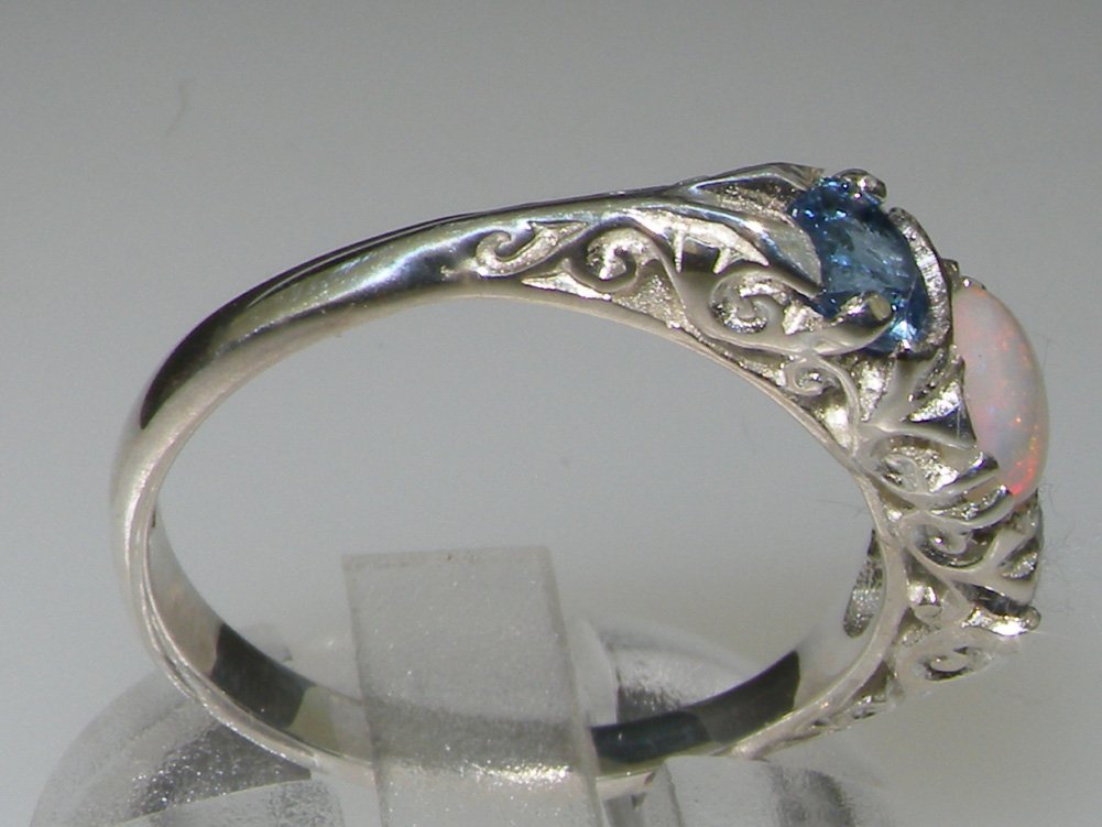 LetsBuyGold 925 Sterling Silver Natural Opal and Sapphire Womens Anniversary Ring - Size 7.25