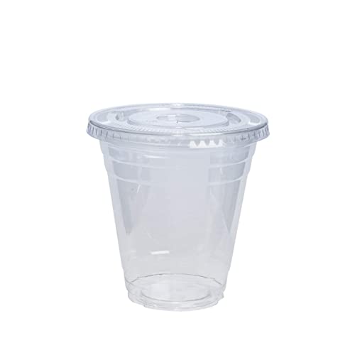 Comfy Package [12 oz. - 100 Count Clear Plastic Cups With Lids, Disposable Coffee Cups with Flat Lids - Ideal for Cold Beverages, Smoothies, and To-Go Drinks