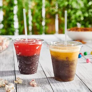 Comfy Package [12 oz. - 100 Count Clear Plastic Cups With Lids, Disposable Coffee Cups with Flat Lids - Ideal for Cold Beverages, Smoothies, and To-Go Drinks