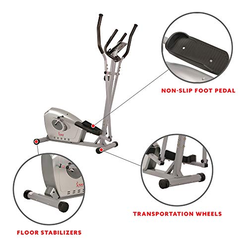 Sunny Health & Fitness Magnetic Elliptical Cross-Trainer with Digital Monitor, Low Impact Workout, and Pulse Sensors - SF-E3607