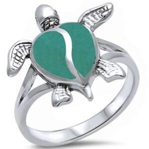 oxford diamond co green turquoise turtle .925 sterling silver ring sizes 9