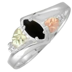 onyx cabochon marquise bypass ring, sterling silver, 12k green and rose black hills gold size 12