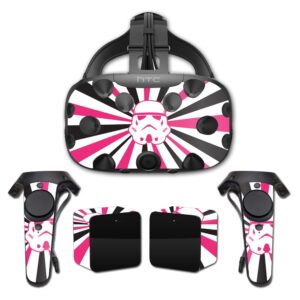 mightyskins skin compatible with htc vive full coverage - pink star rays | protective, durable, and unique vinyl decal wrap cover | easy to apply, remove, and change styles | made in the usa