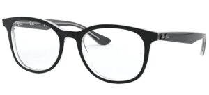 ray-ban rx5356 square prescription eyeglass frames, black on transparent/demo lens, 52 mm