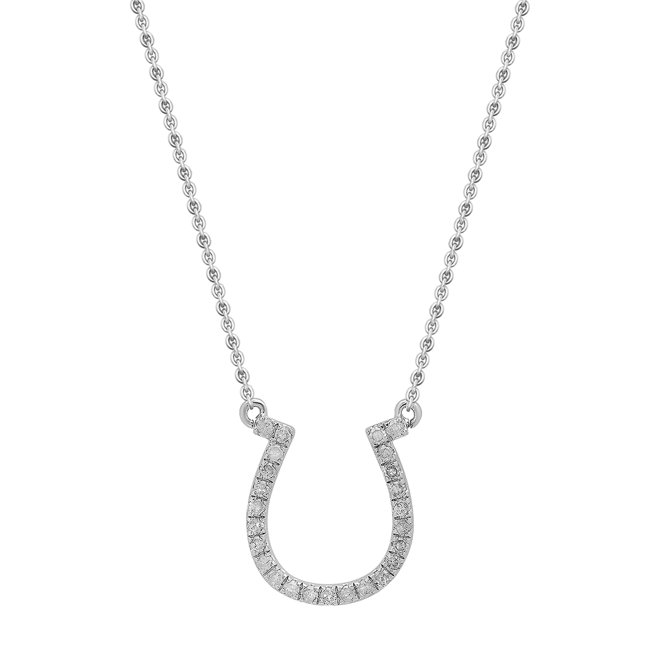 Dazzlingrock Collection 0.22 Carat (ctw) Round White Diamond Horseshoe Pendant with 18 inch Silver Chain for Women in 14K White Gold