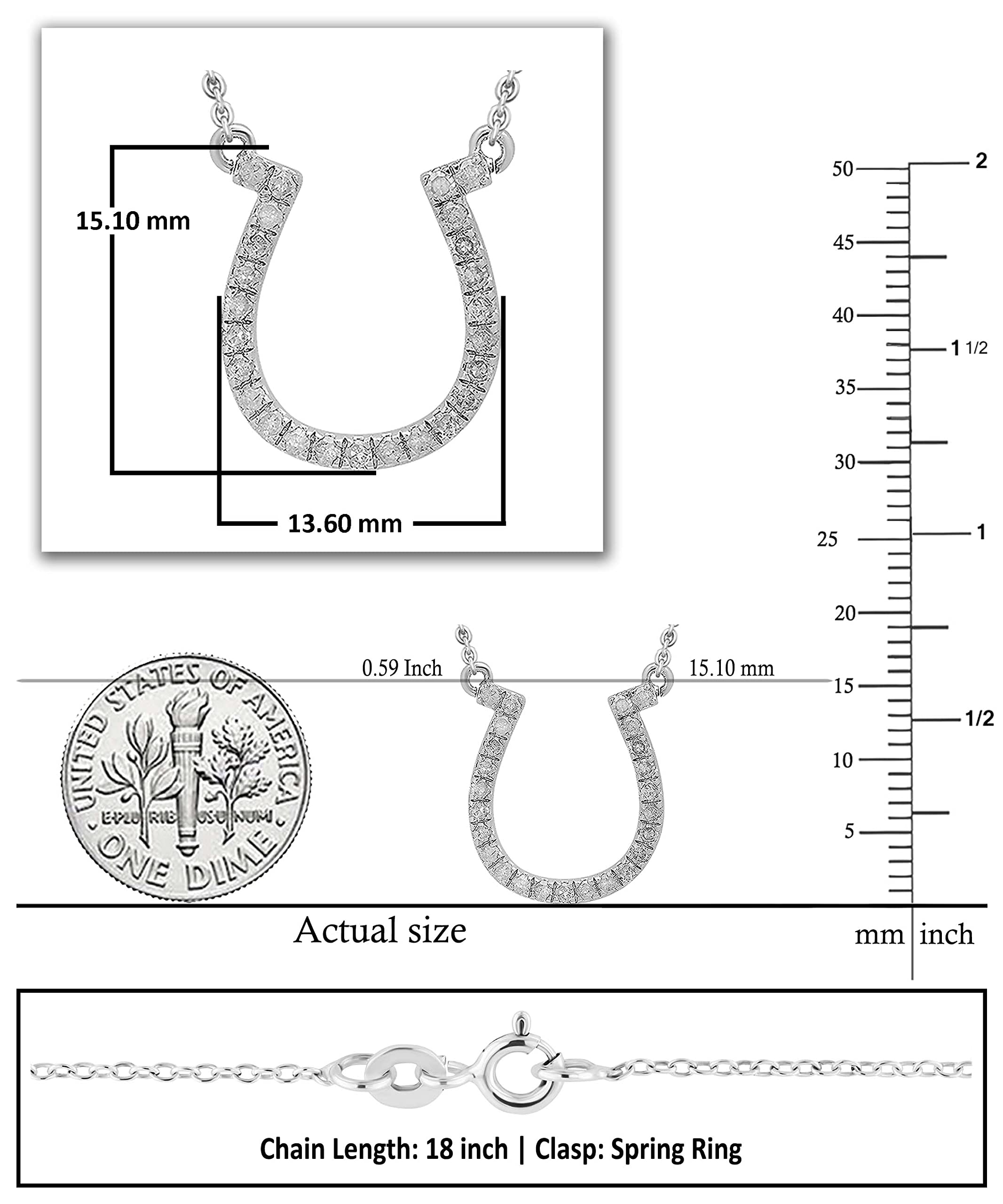 Dazzlingrock Collection 0.22 Carat (ctw) Round White Diamond Horseshoe Pendant with 18 inch Silver Chain for Women in 14K White Gold