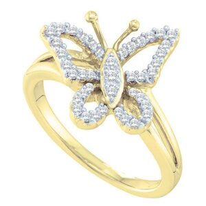 dazzlingrock collection 0.20 carat (ctw) 14k round diamond cocktail right hand butterfly ring 1/5 ct, yellow gold, size 9