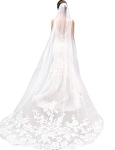 misshow,white lace edge cathedral length wedding bridal veil with comb