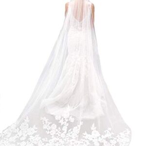 MisShow,White Lace Edge Cathedral Length Wedding Bridal Veil with Comb