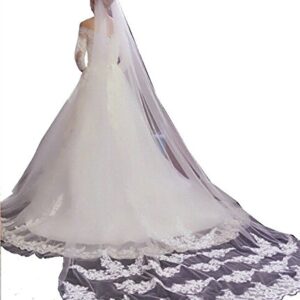 MisShow,White Lace Edge Cathedral Length Wedding Bridal Veil with Comb