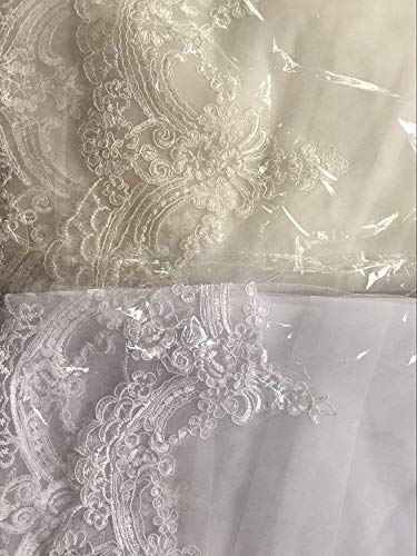 MisShow,White Lace Edge Cathedral Length Wedding Bridal Veil with Comb